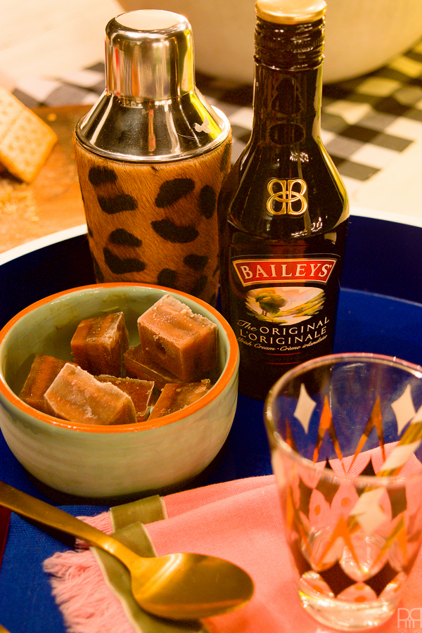 Layered coffee & chocolate ice cubes over Irish Creme
