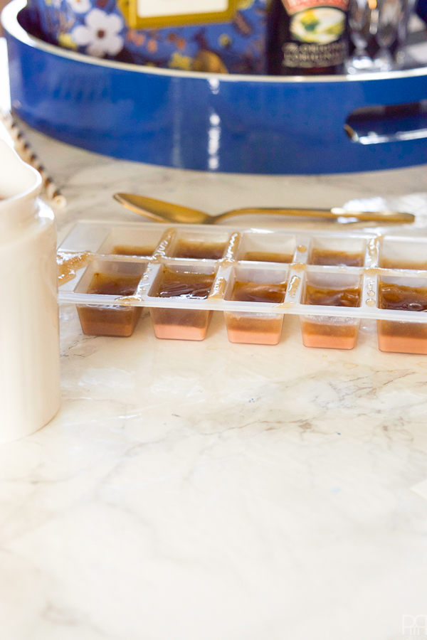 Layered coffee & chocolate ice cubes over Irish Creme