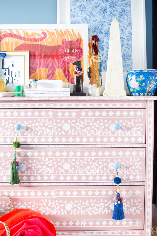 DIY Bone Inlay Stenciled Dresser