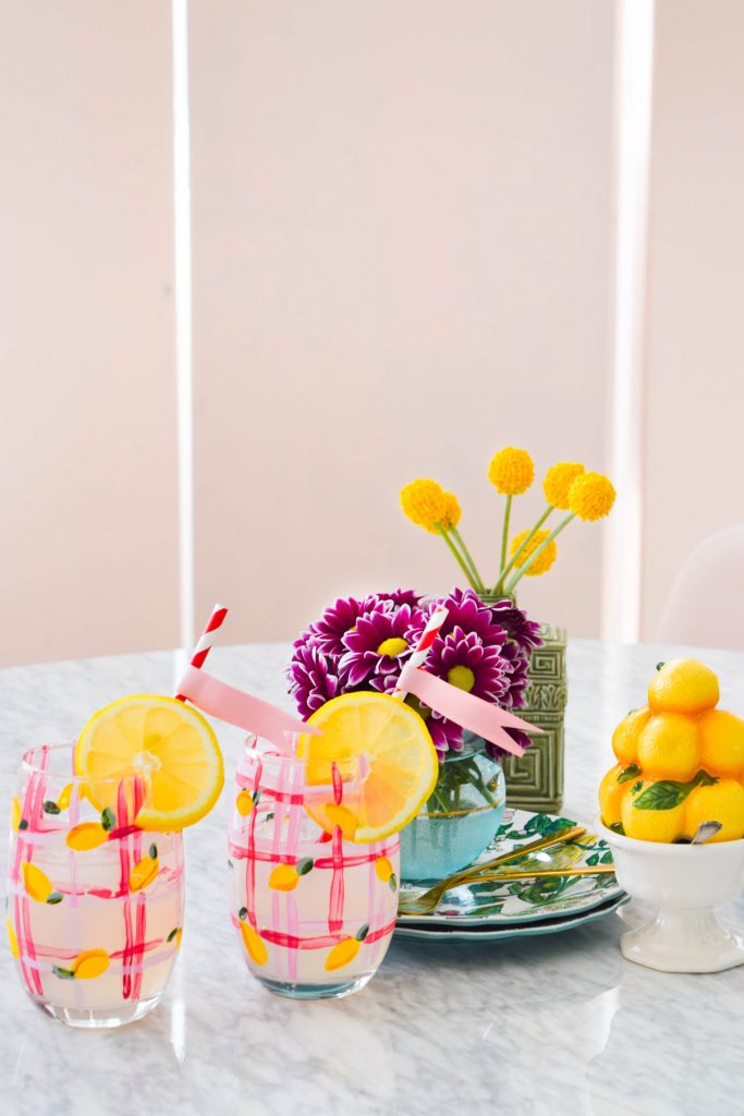 DIY Painted Plaid & Lemon Glasses • PMQ for two